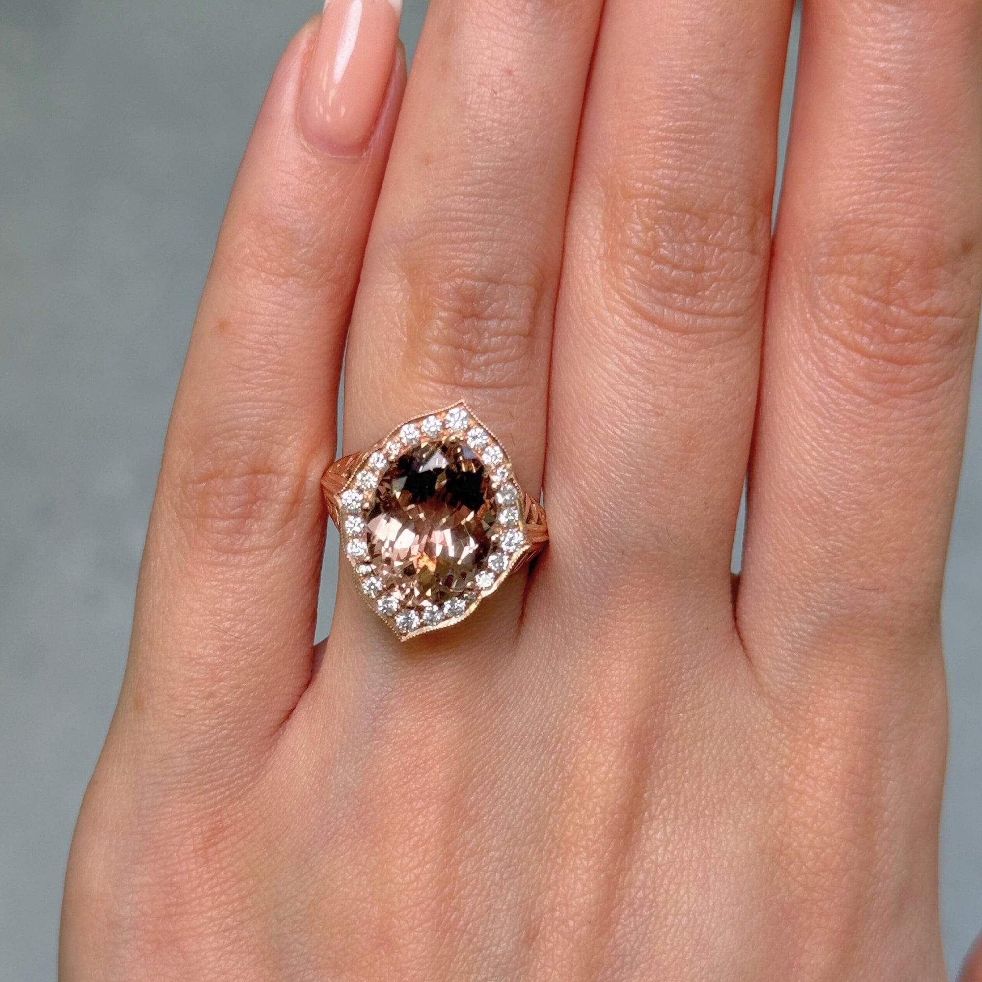 Ready to Ship 5ct Peach Oval Morganite Ring in 14K Rose Gold