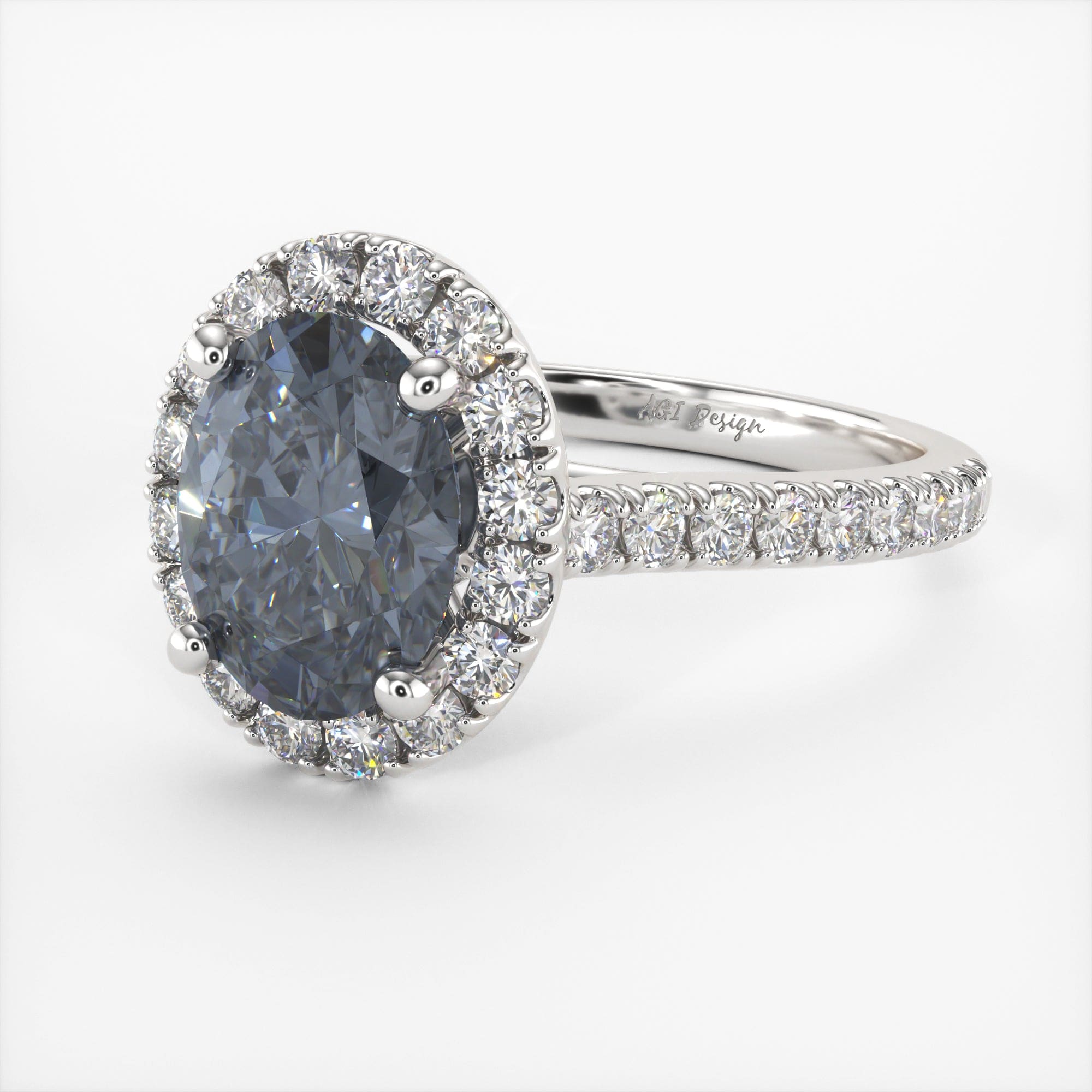 Emory Oval Dark Grey Moissanite Engagement Ring/AGI Design